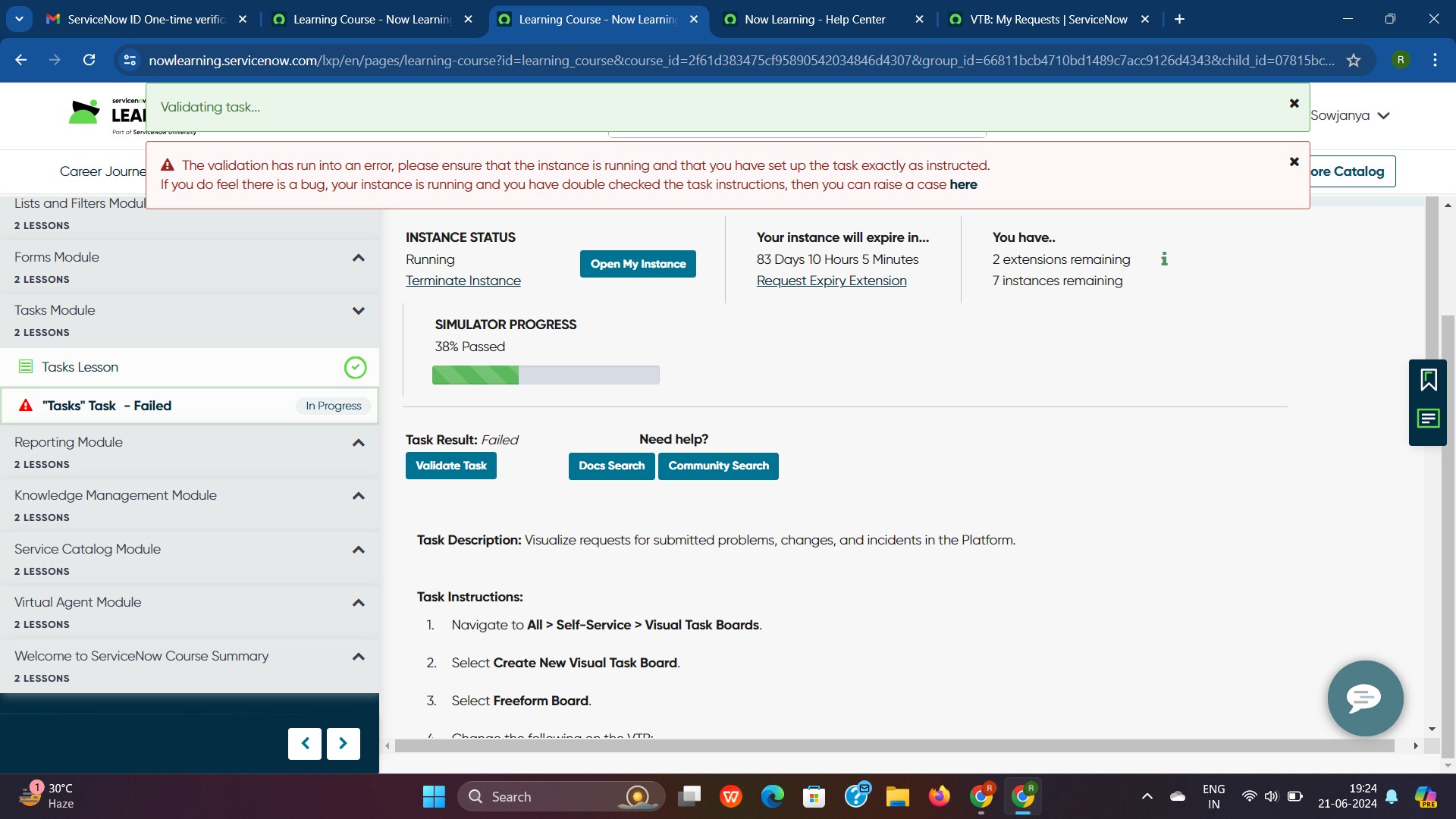 Unable to validate the lab - ServiceNow Community