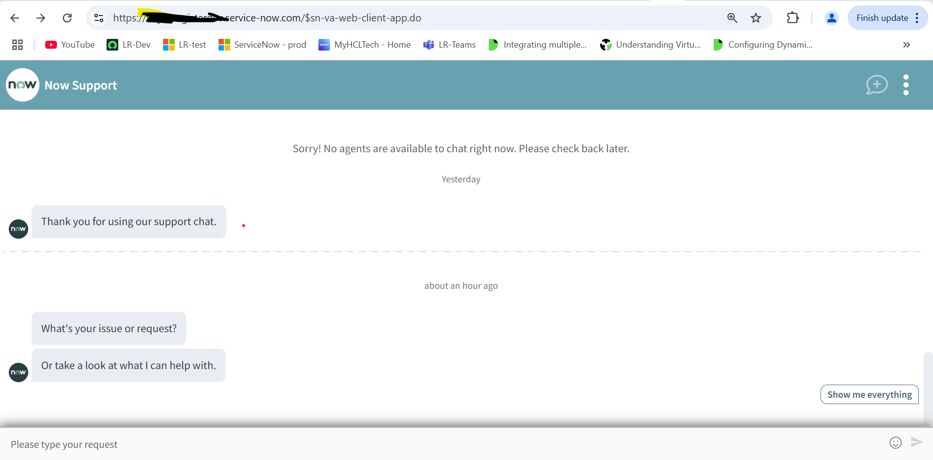 load the standalone Virtual Agent web client to on... - ServiceNow ...