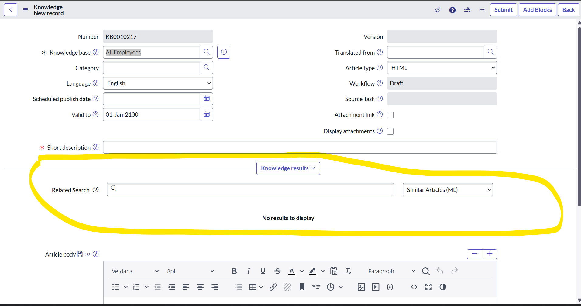 Knowledge Management Article form - ServiceNow Community