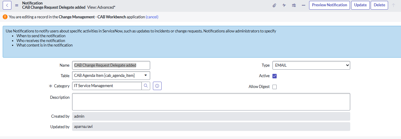 CAB Request Delegate Added Notification - ServiceNow Community