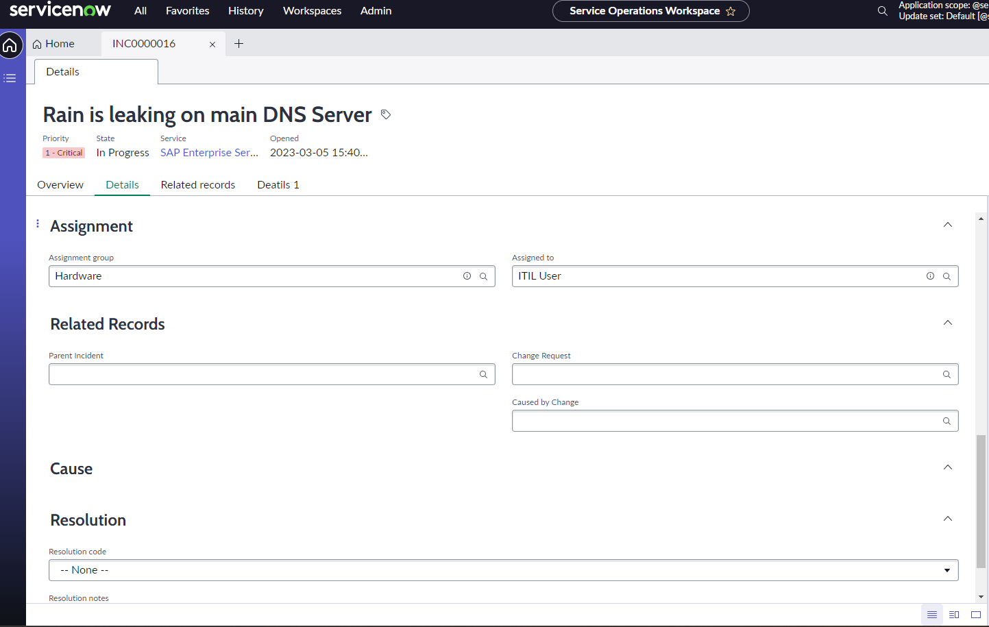 Service Operation Workspace - Configure details T... - ServiceNow Community