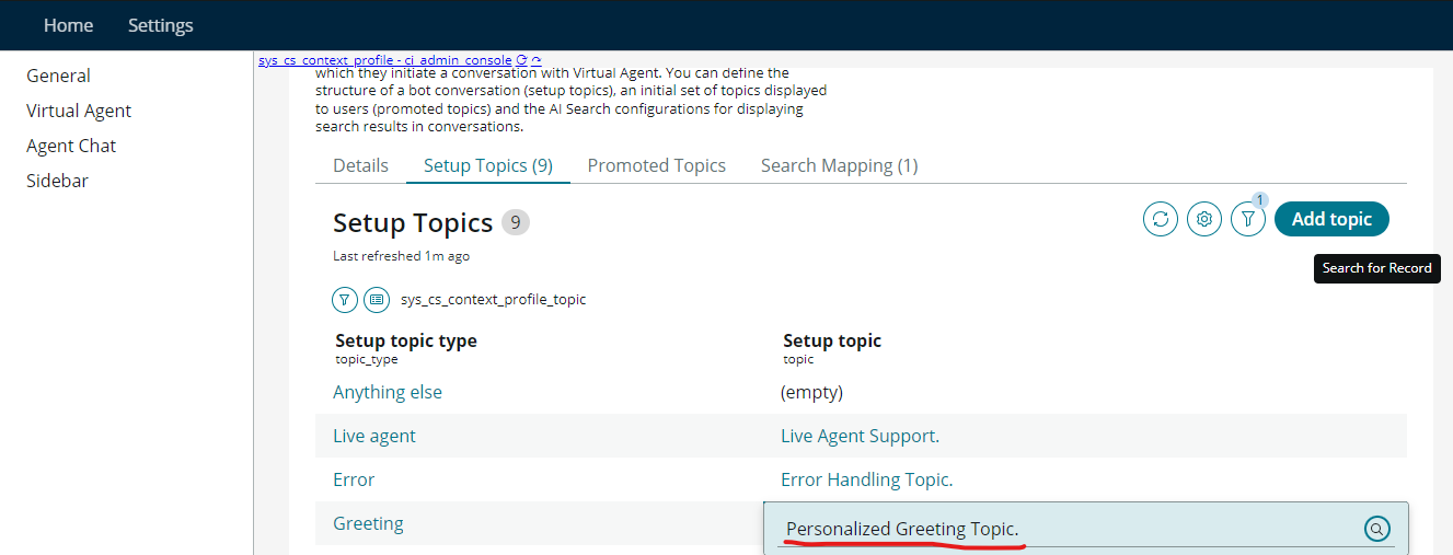 Unable to add custom greetings setup topic to Defa... - ServiceNow ...