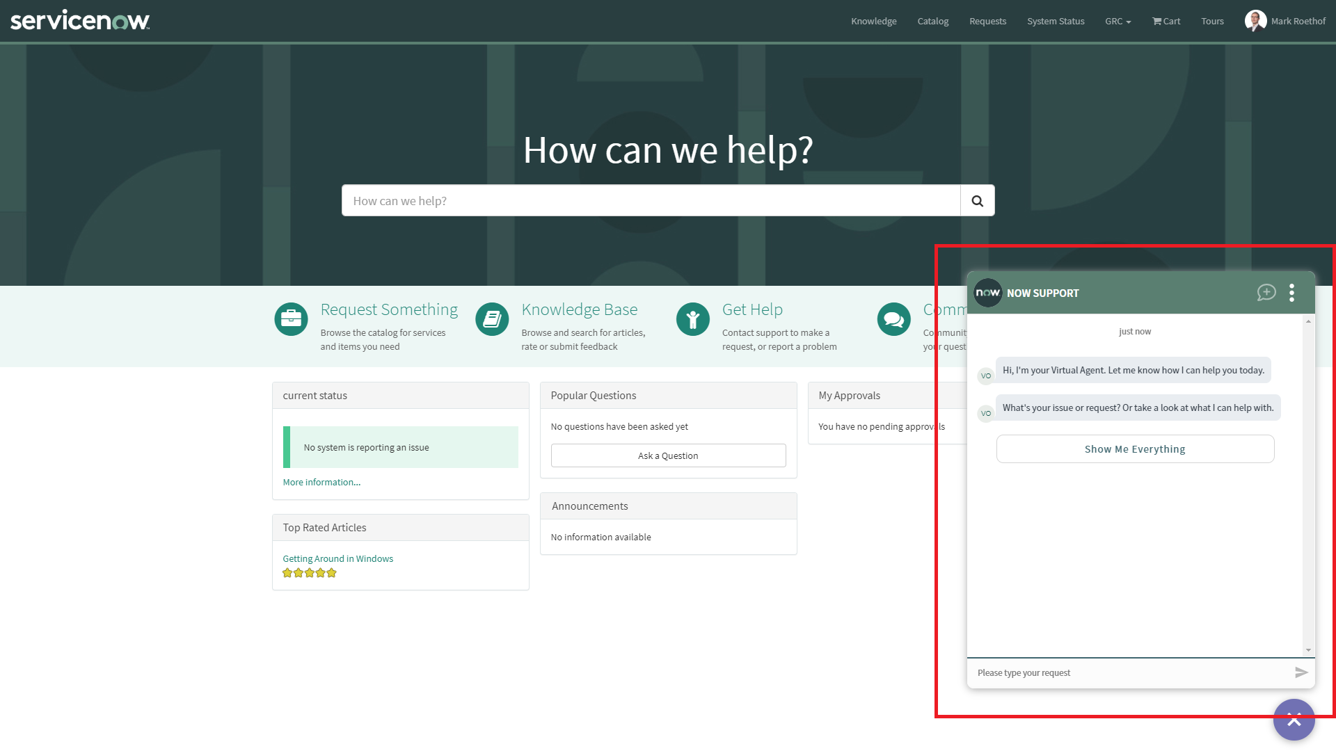 Changing the Service Portal Virtual Agent widget C... - ServiceNow ...