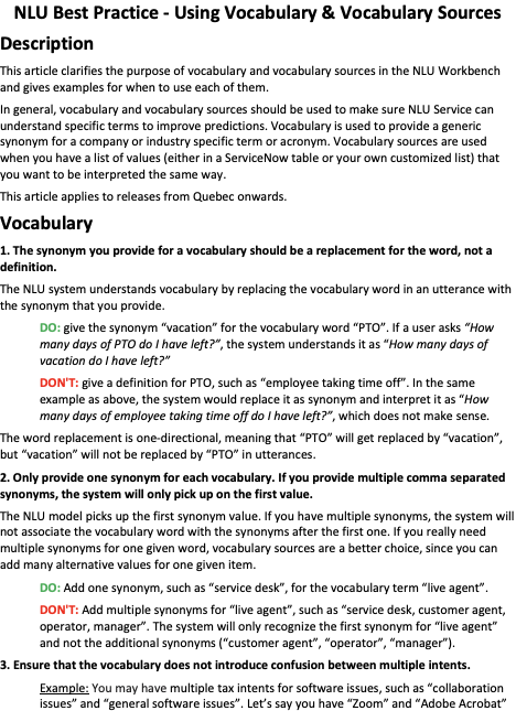 NLU Best Practice - Using Vocabulary & Vocabulary ... - ServiceNow ...