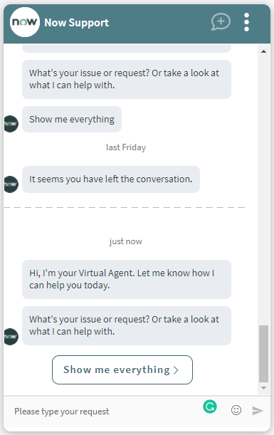 Skip previous message history in Virtual Agent web... - ServiceNow ...