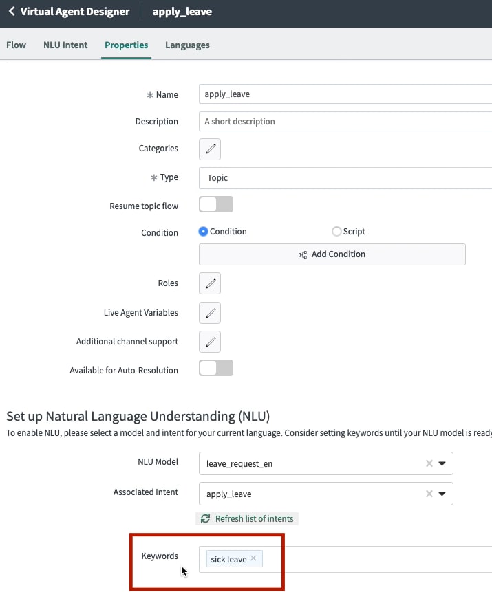 Using Keywords and NLU together in Virtual Agent - ServiceNow Community