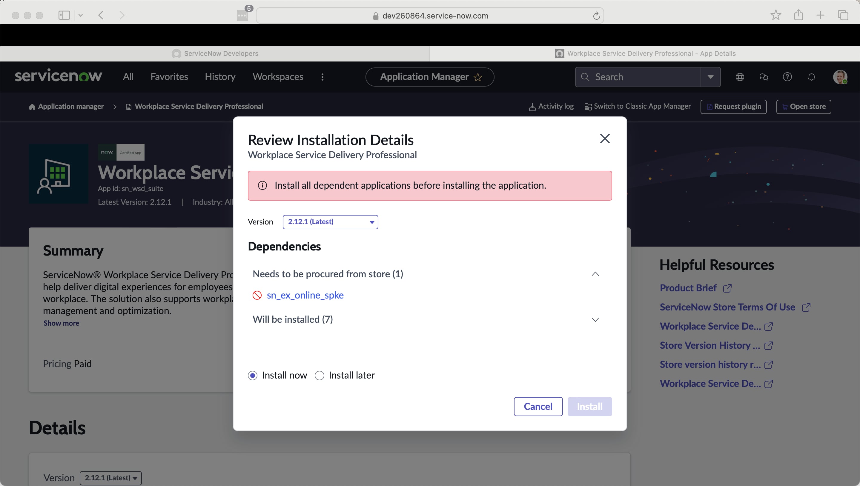 How to install WSD - Workplace Service Delivery Pr... - ServiceNow Community