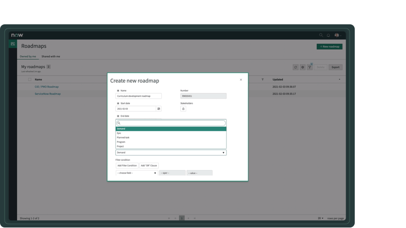 Roadmap Planning - IT Business Management - ServiceNow