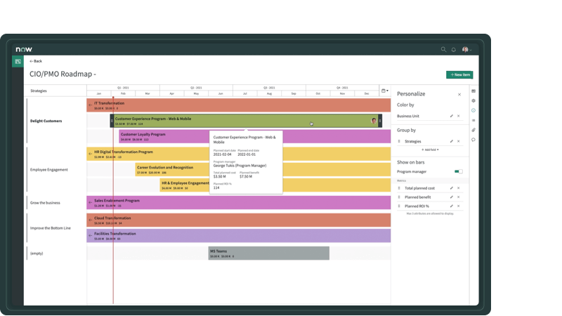 Roadmap Planning - IT Business Management - ServiceNow