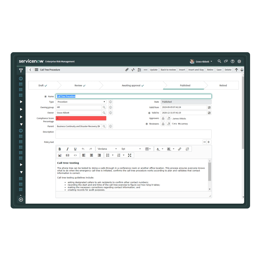 Policy Management & Compliance Management - ServiceNow
