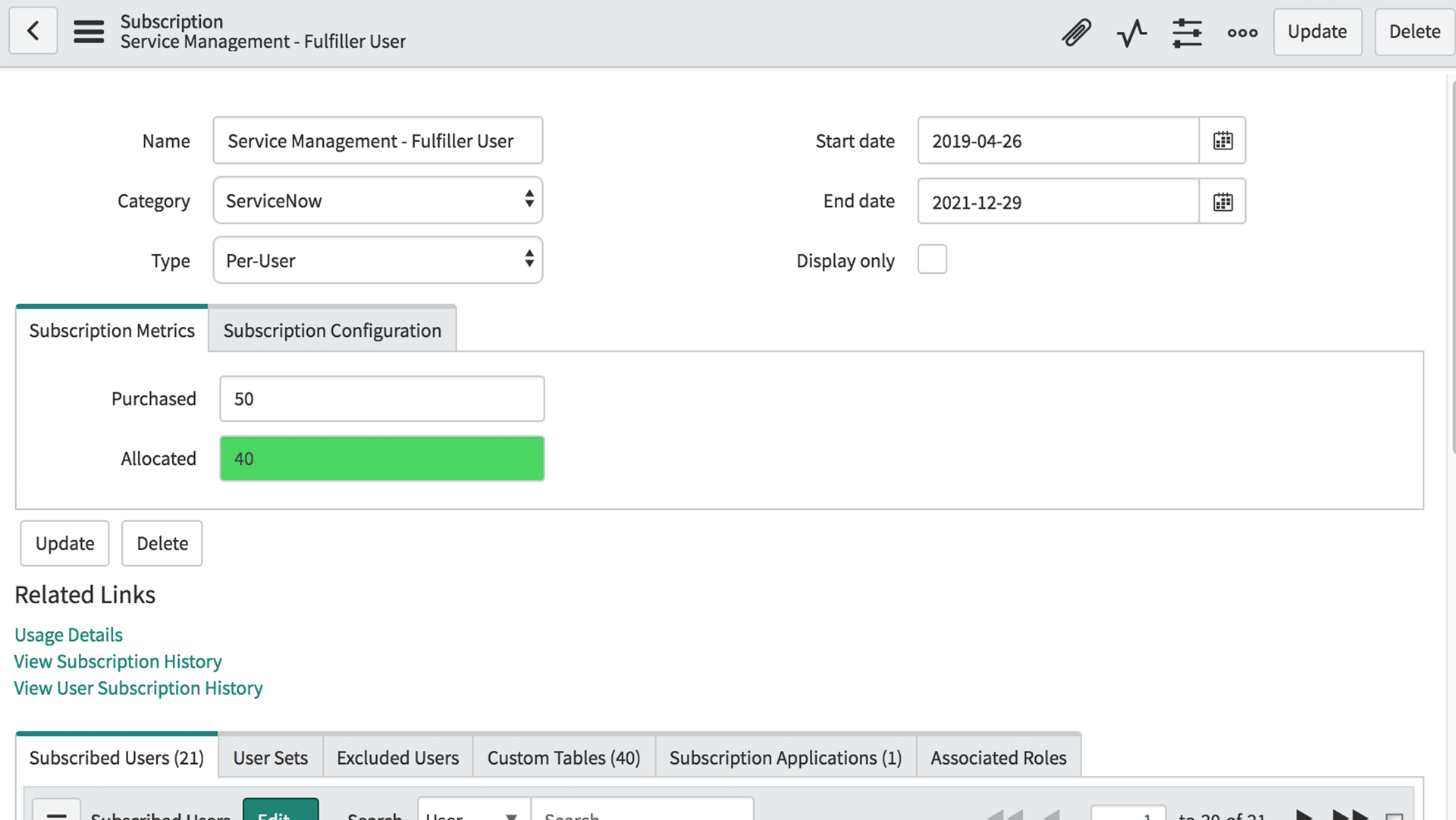 Subscription Management - Resource Allocation - ServiceNow